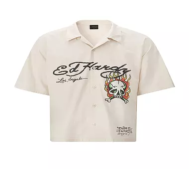 ED HARDY Hemd Regular Fit SKULL FLAMES beige