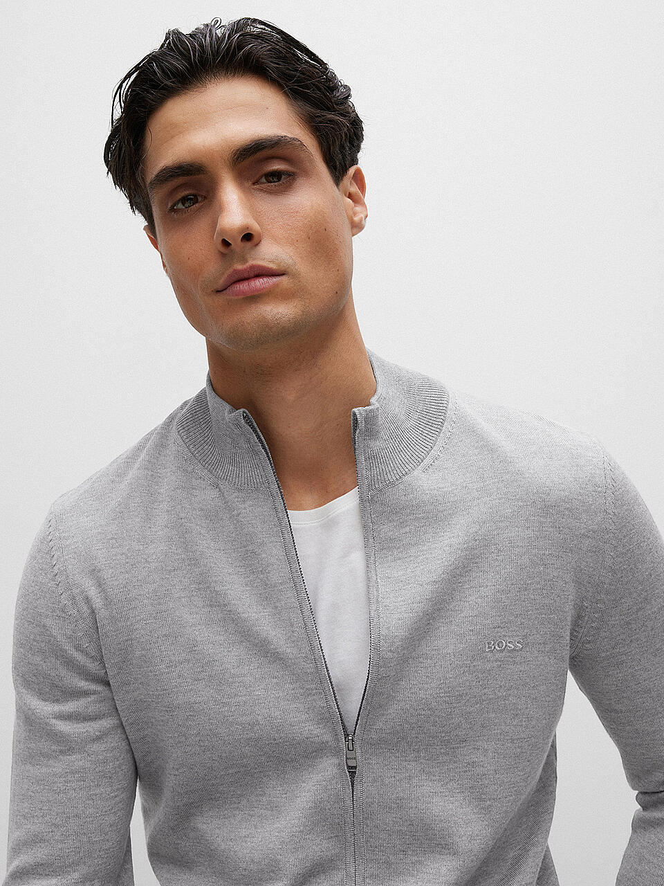 BOSS Strickjacke BALONSO-L hellgrau